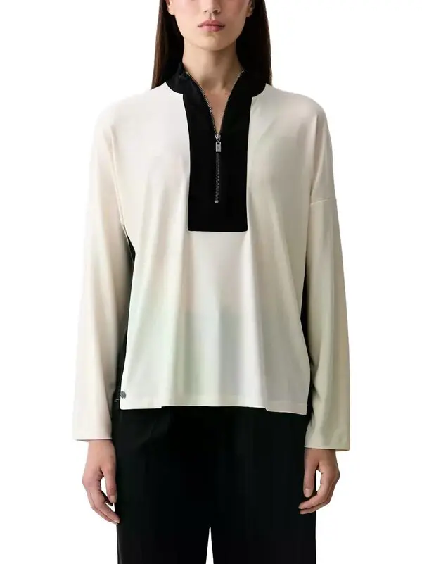 Joseph Ribkoff Two-tone Zip-up Blouse - Neutrals