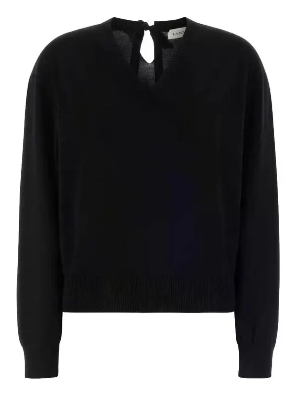 LANVIN Bow-detail V-neck Sweater - Black