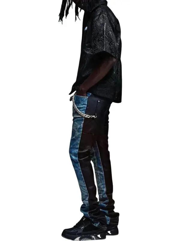 GUAPI Checkerboard-print Panelled Jeans - Blue