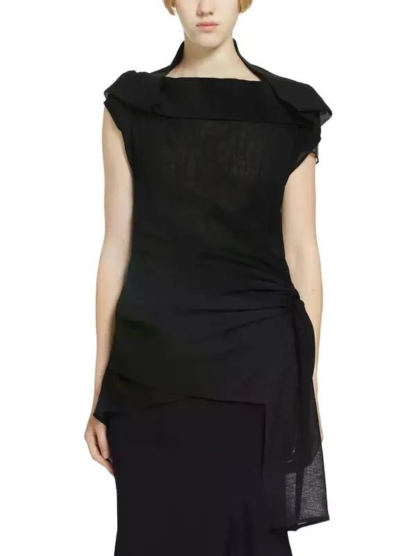 YEHUAFAN Draped Sleeveless Top - Black
