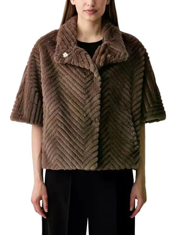 Joseph Ribkoff Chevron-pattern Faux-fur Jacket - Brown