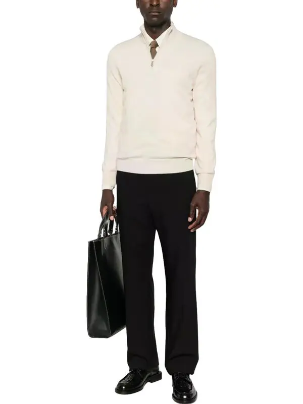 Brunello Cucinelli Quarter-zip Knitted Sweater - Neutrals