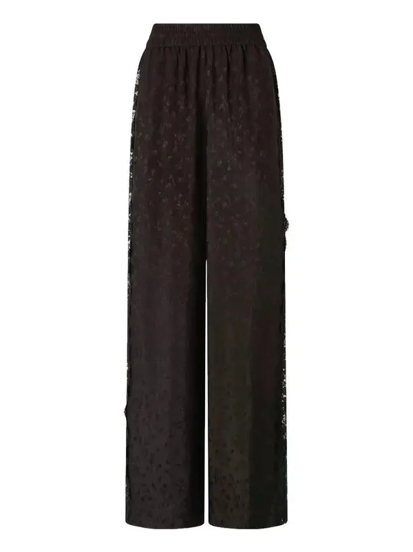 Pinko Palazzo Trousers With Floral Motif And Lace Trim - Brown