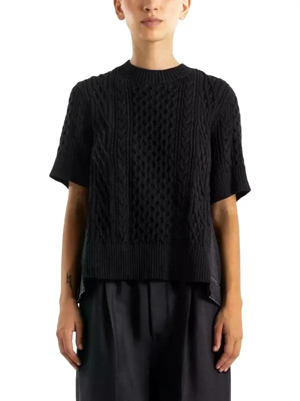 Sacai Denim-panel Sweater - Black