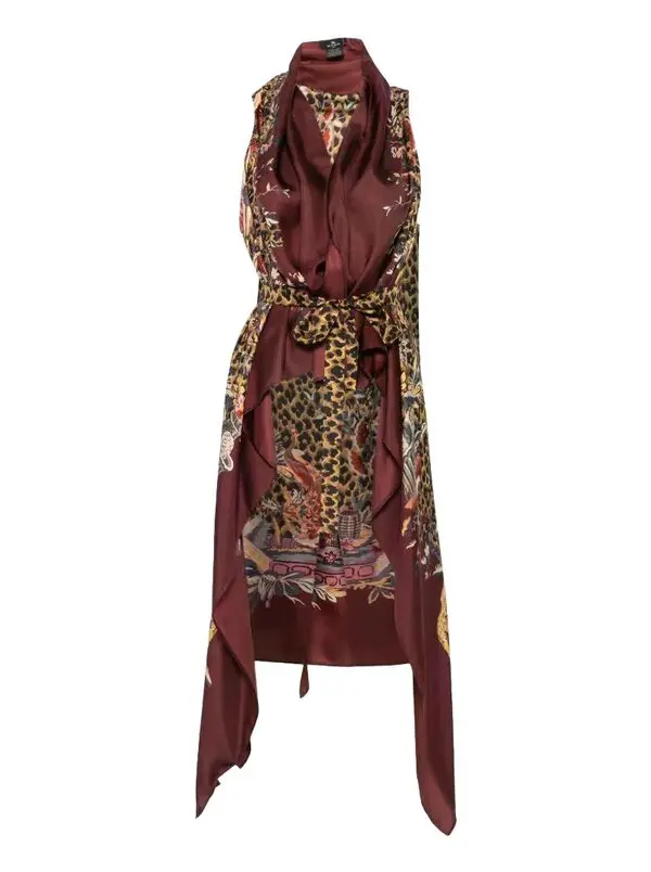 Etro Leopard-print Asymmetric Gilet - Red