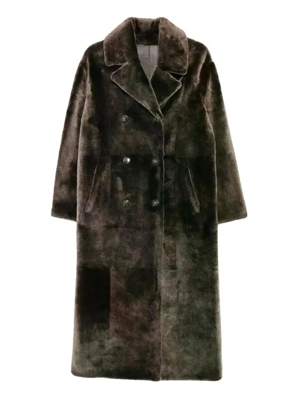 YVES SALOMON Double-breasted Shearling Coat - Brown