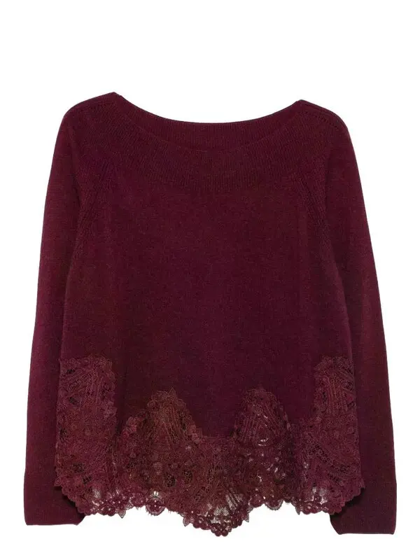 Ermanno Scervino Lace-embellished Boat-neck Sweater - Red