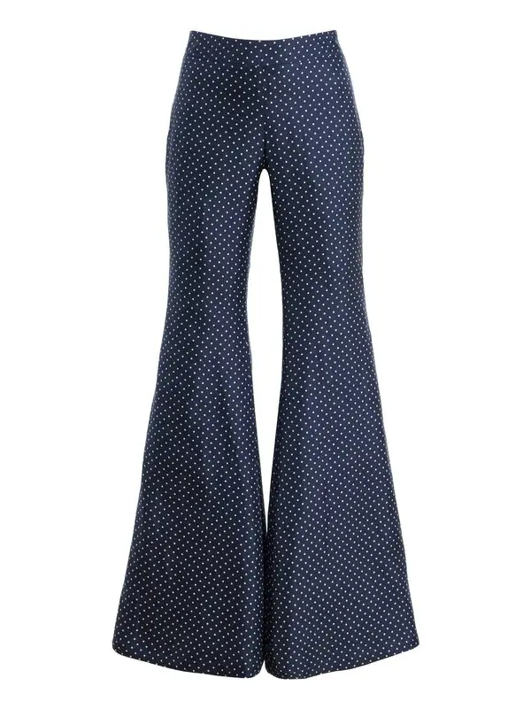 Françoise Zaoua Silk Polka-dot Flared Trousers - Navy