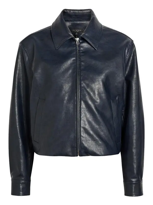 Rag & Bone Krista Faux Leather Jacket - Navy