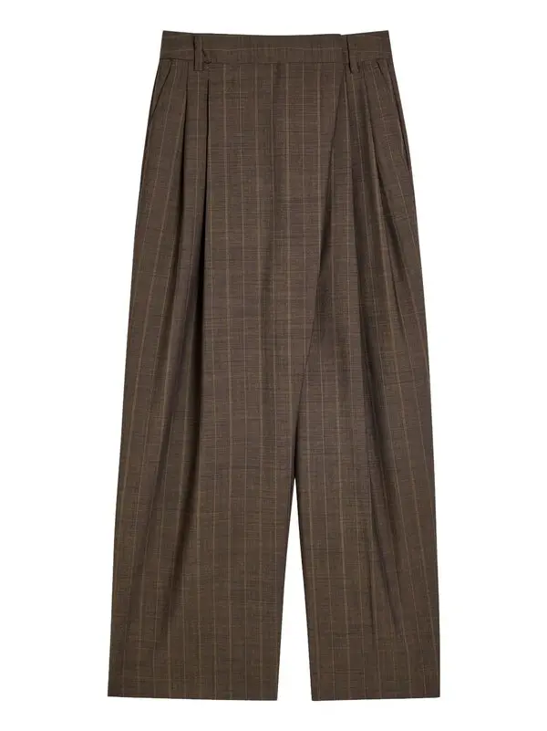 GANNI Pinstriped Wool Wrap Trousers - Brown