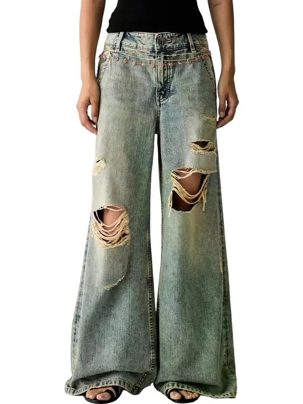 Miss Sixty Distressed Flared Jeans - Blue