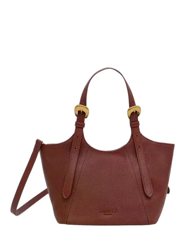 TWINSET Buckle-detail Pebbled Leather Tote Bag - Red