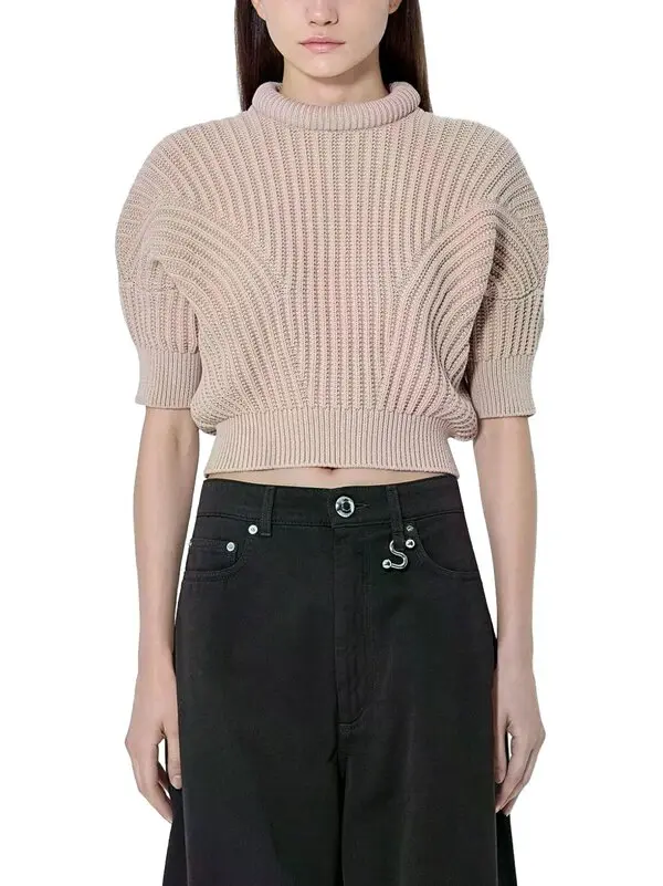Sportmax Ribbed Knit Cropped Sweater - Neutrals