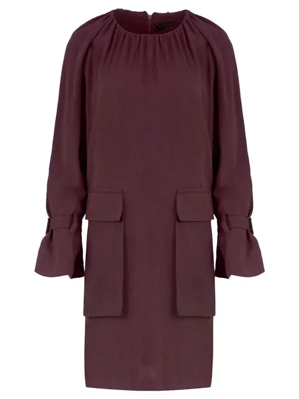 CONQUISTA Burgundy Tencel Dress With Pocket Detail - Red