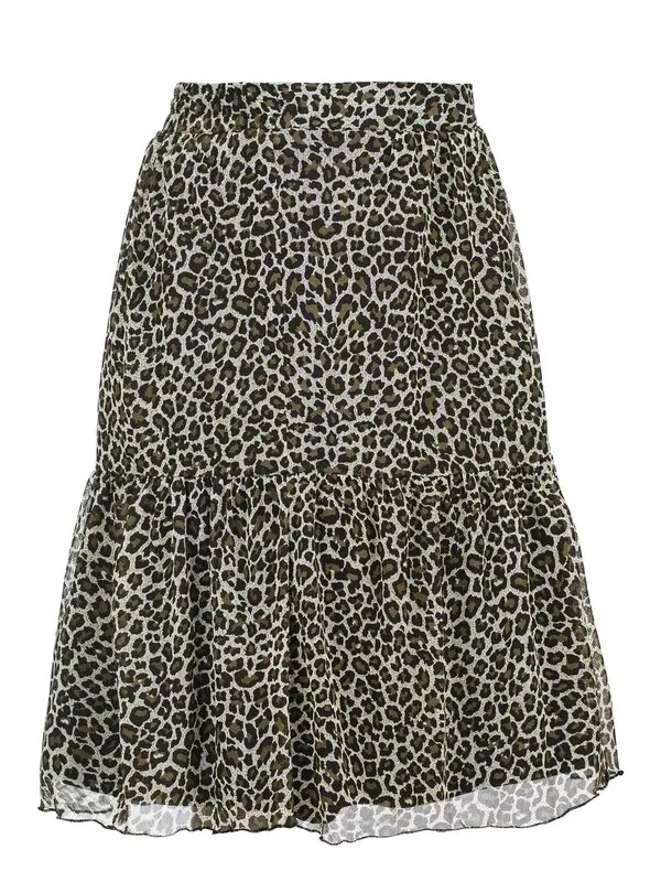 CONQUISTA Leopard Print Layered Midi Skirt - Brown