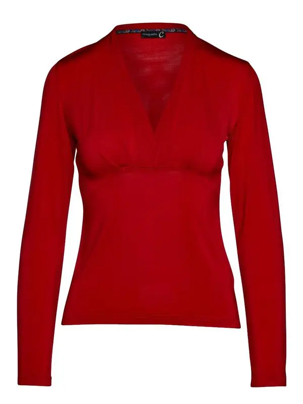 CONQUISTA Long Sleeve Faux Wrap Top - Red