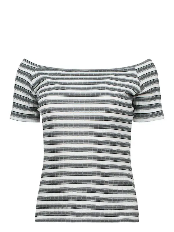 CONQUISTA Off-shoulder Striped Top - Grey