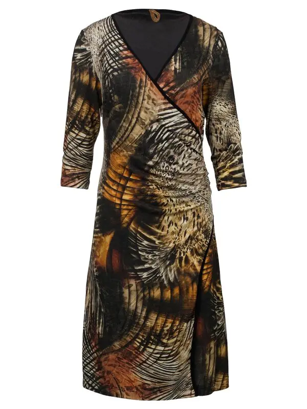 CONQUISTA Abstract Animal Print Crossover Dress - Brown