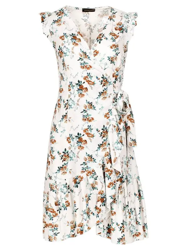 CONQUISTA Ecru Floral Wrap Dress - Beige