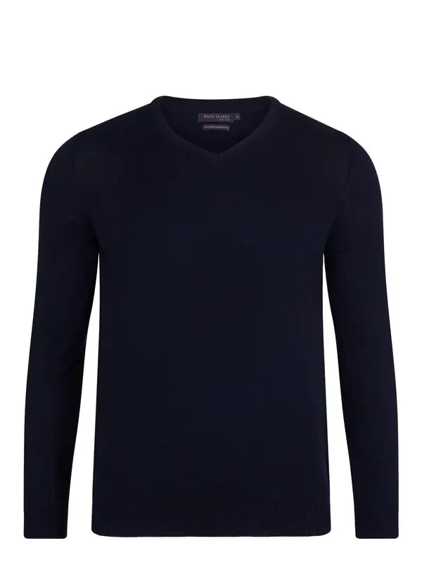 PAUL JAMES KNITWEAR Extra Fine Merino Wool Chester V-neck Jumper - Blue