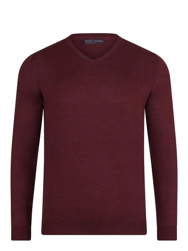 PAUL JAMES KNITWEAR Extra Fine Merino Wool Chester V-neck Jumper - Red