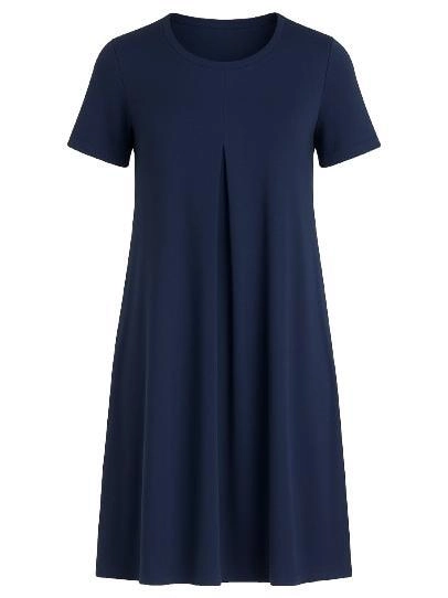 CONQUISTA Short Sleeve Pleat Detail Dress - Blue