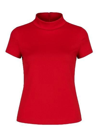 CONQUISTA Short Sleeve Top With Folded Turtleneck - Red