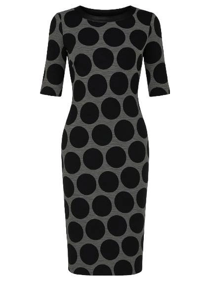 CONQUISTA Fitted Polka Dot Midi Dress - Black