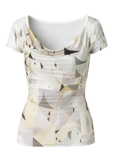 CONQUISTA Print Drape Neck Top - Brown
