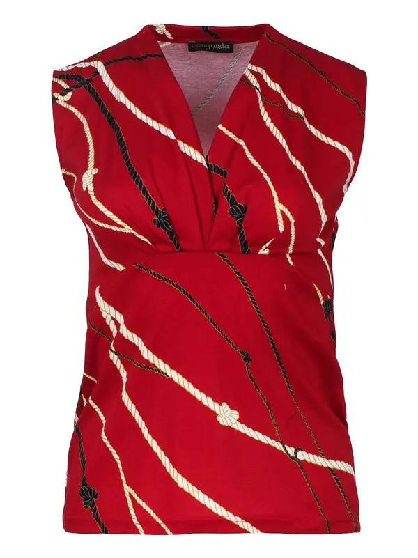 CONQUISTA Cotton Jersey Sleeveless Top With Rope Print - Red
