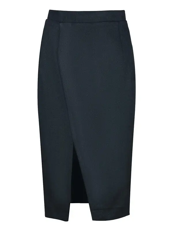 CONQUISTA Lightly Shiny Woven Cotton-blend Midi Skirt With Front Slit - Black