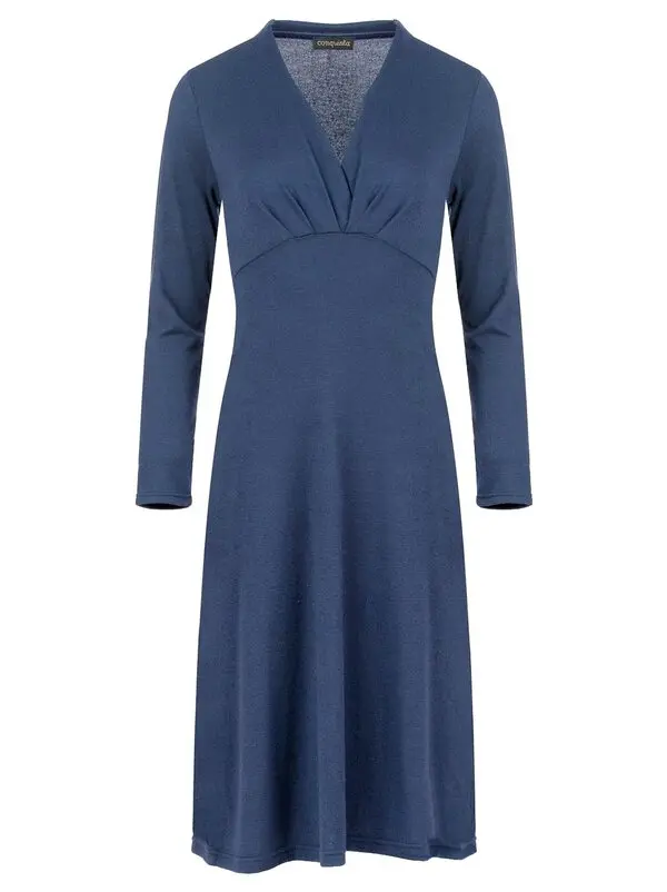 CONQUISTA Long Sleeve Empire Line Jersey Dress - Blue