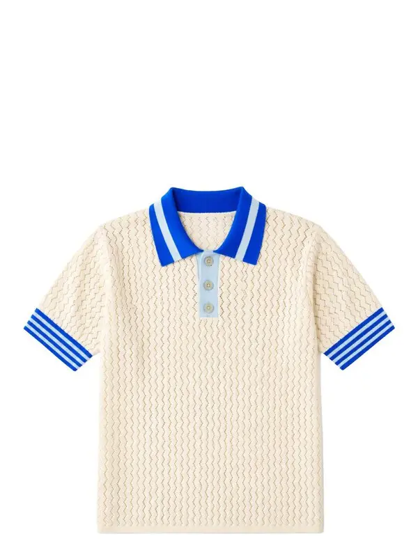 Mind Traveler Sara Openwork Cotton Polo - Blue