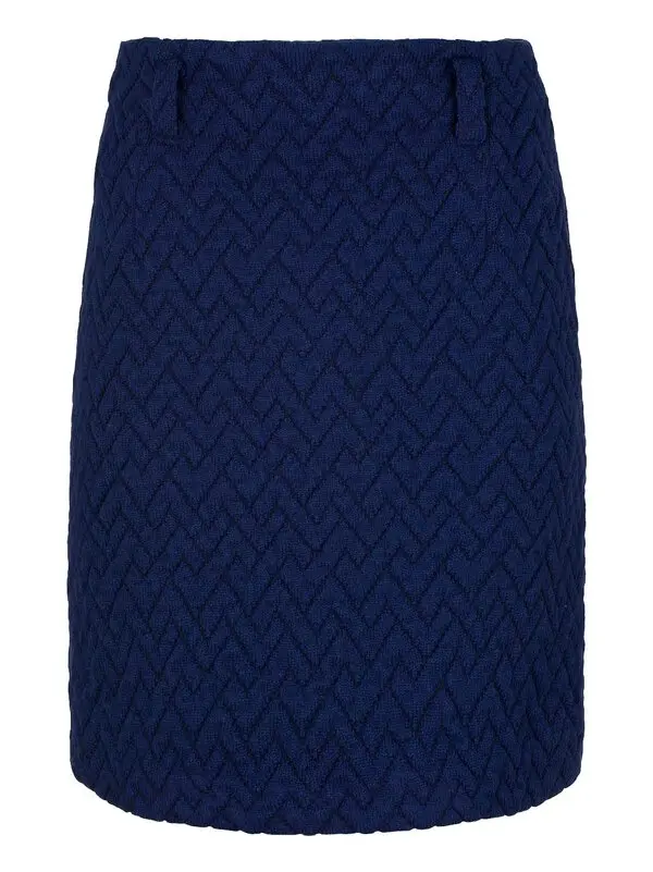 CONQUISTA Jacquard Wool Coat Fabric Mini Skirt - Blue
