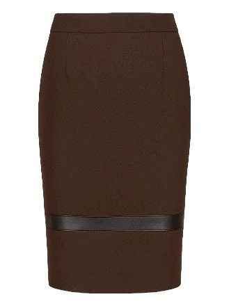 CONQUISTA Straight Skirt With Faux Leather Detail - Brown
