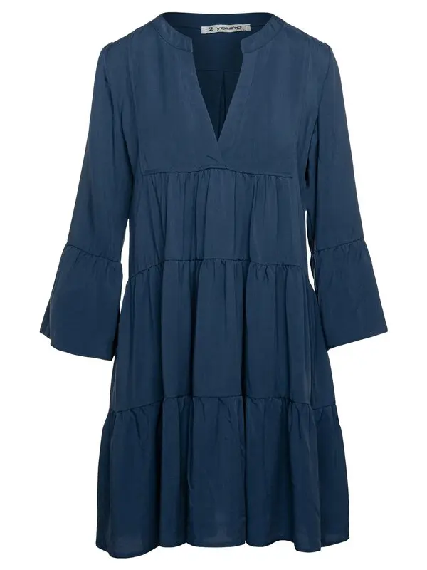 CONQUISTA Indigo Tencel Gathered Seams Dress - Blue