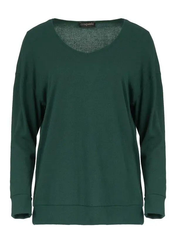 CONQUISTA Dark Green V-neck Knit Top - Brown