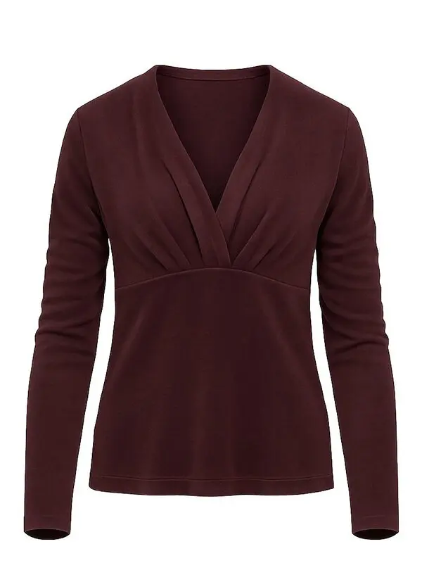CONQUISTA Burgundy Jersey V-neck Top - Red