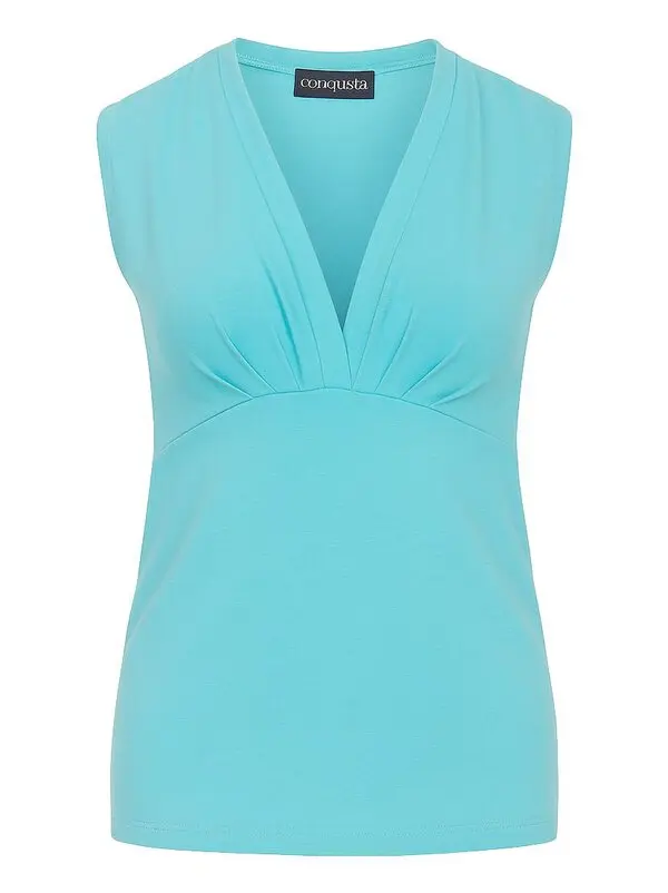 CONQUISTA Aqua Sleeveless V-neck Jersey Top - Blue