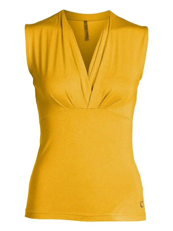 CONQUISTA Faux Wrap V-neck Top - Orange