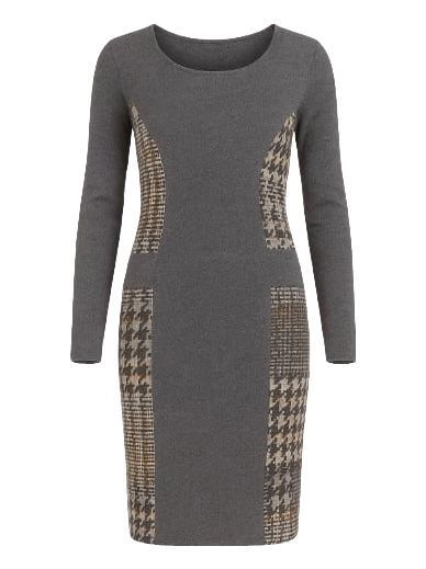 CONQUISTA Patterned Straight Sweater Dress - Grey
