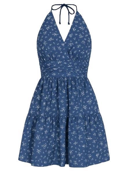 CONQUISTA Indigo Floral Empire Line Mini Dress - Blue