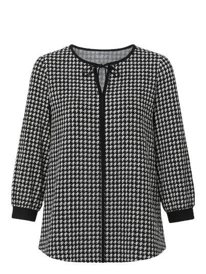 CONQUISTA Long Sleeve Print Top With Tie And Cuff Detail - Black