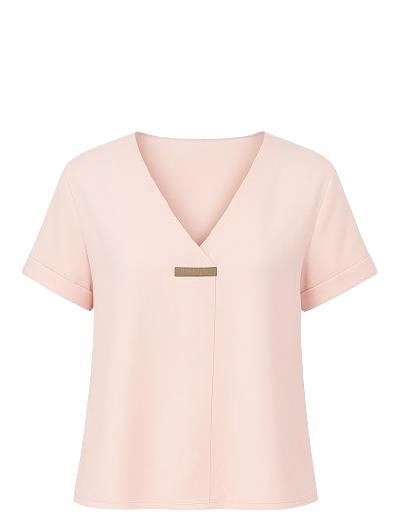 CONQUISTA Short Sleeve V-neck Top With Metallic Tab Detail - Orange