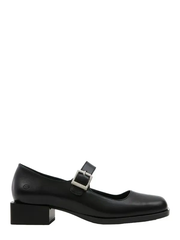 PREV Jane Mary Janes With Geometric Buckle And Cap Toe - Black