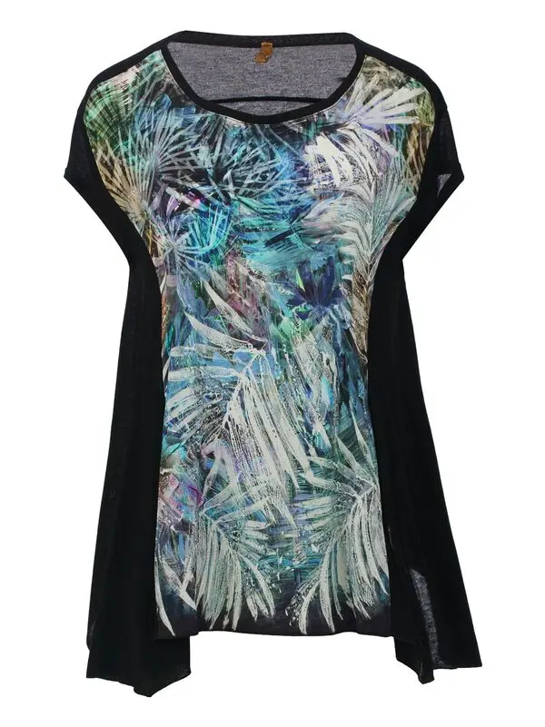 CONQUISTA Abstract Tropical Oasis Oversized Top - Black