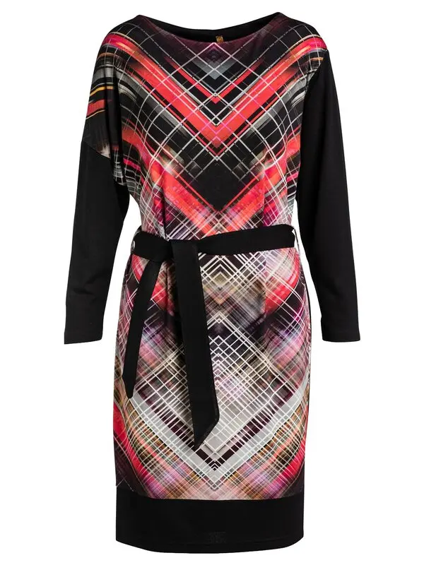 CONQUISTA Geometric Print Sack Dress - Red
