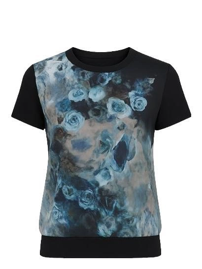 CONQUISTA Patterned Short Sleeve Top - Black