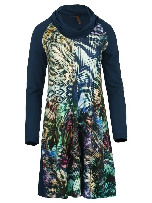 CONQUISTA A-line Turtle Neck Dress - Blue