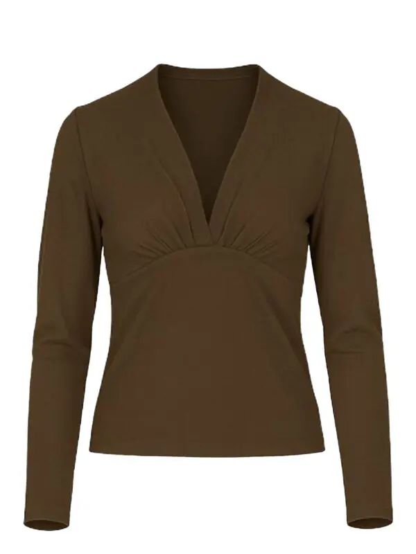 CONQUISTA Seal Faux Wrap Top In Stretch Jersey - Brown